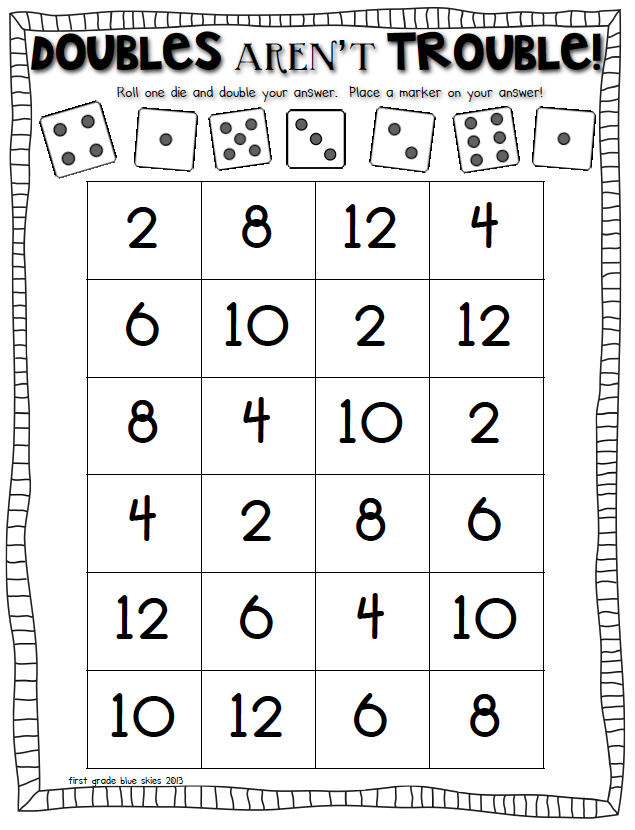 Doubles Math Facts Freebie : Blue Skies with Jennifer White